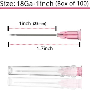 100 Pcs 18Ga 1 Inch/25mm Lab Dispensing Needle Luer Lock, Individually Sealed Wrapped