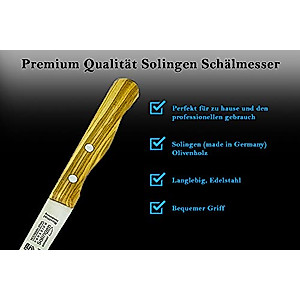 SMI - Paring Knife Olive Wood Handle Fruit Knife Solingen Knife - Made in Germany - Not Dishwasher Safe