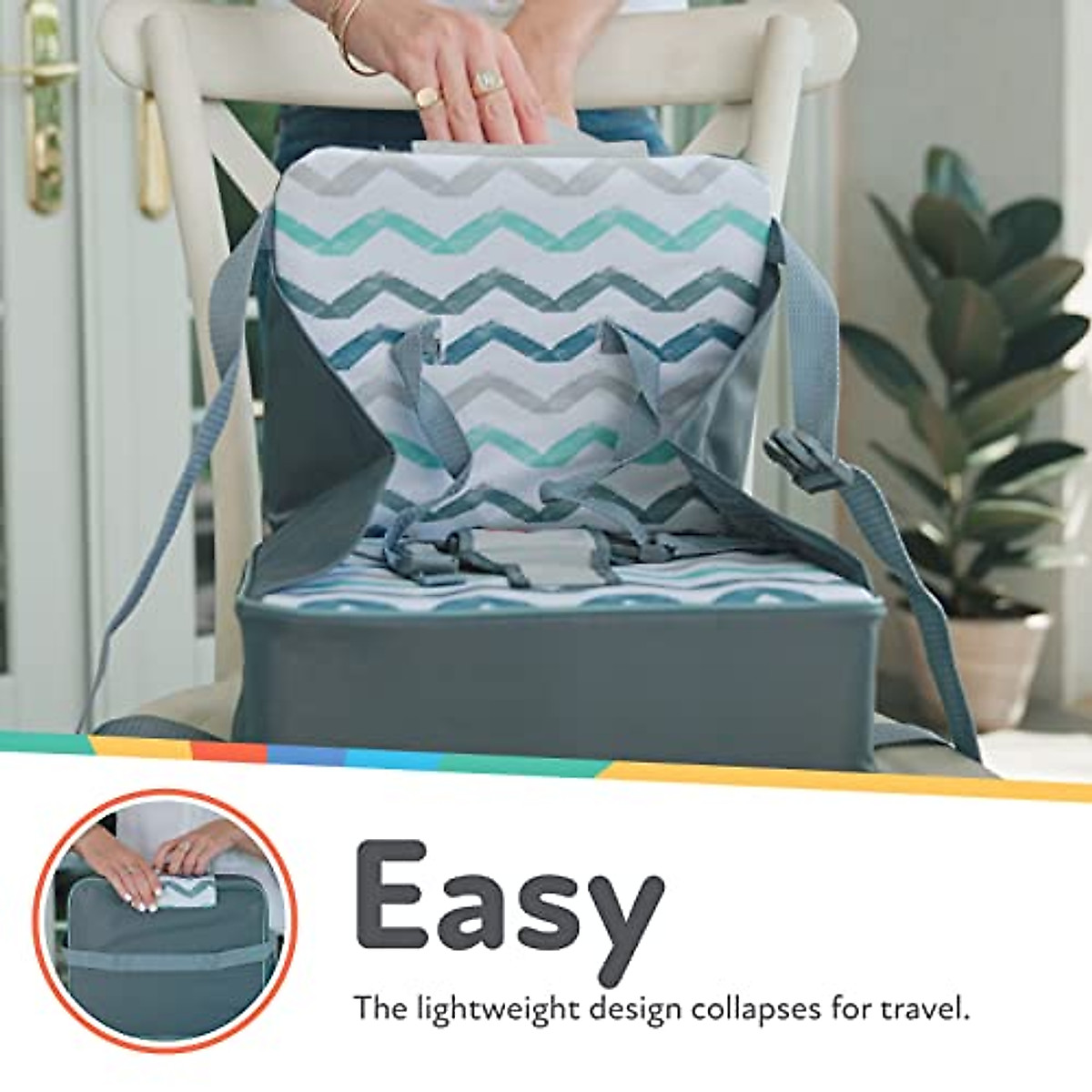 Nuby Easy Go Safety Lightweight High Chair Booster Seat, Great for Travel, Gray
