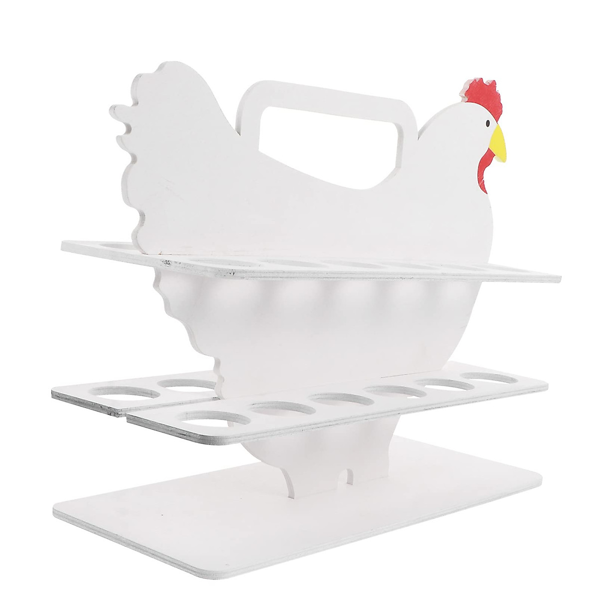 DOITOOL Fridge Egg Holder Wooden Egg Holder Chicken Shape Egg Dispenser Rack Egg Display Stand Egg Holder Carrier with Handle for Home Kitchen Accessory Tray