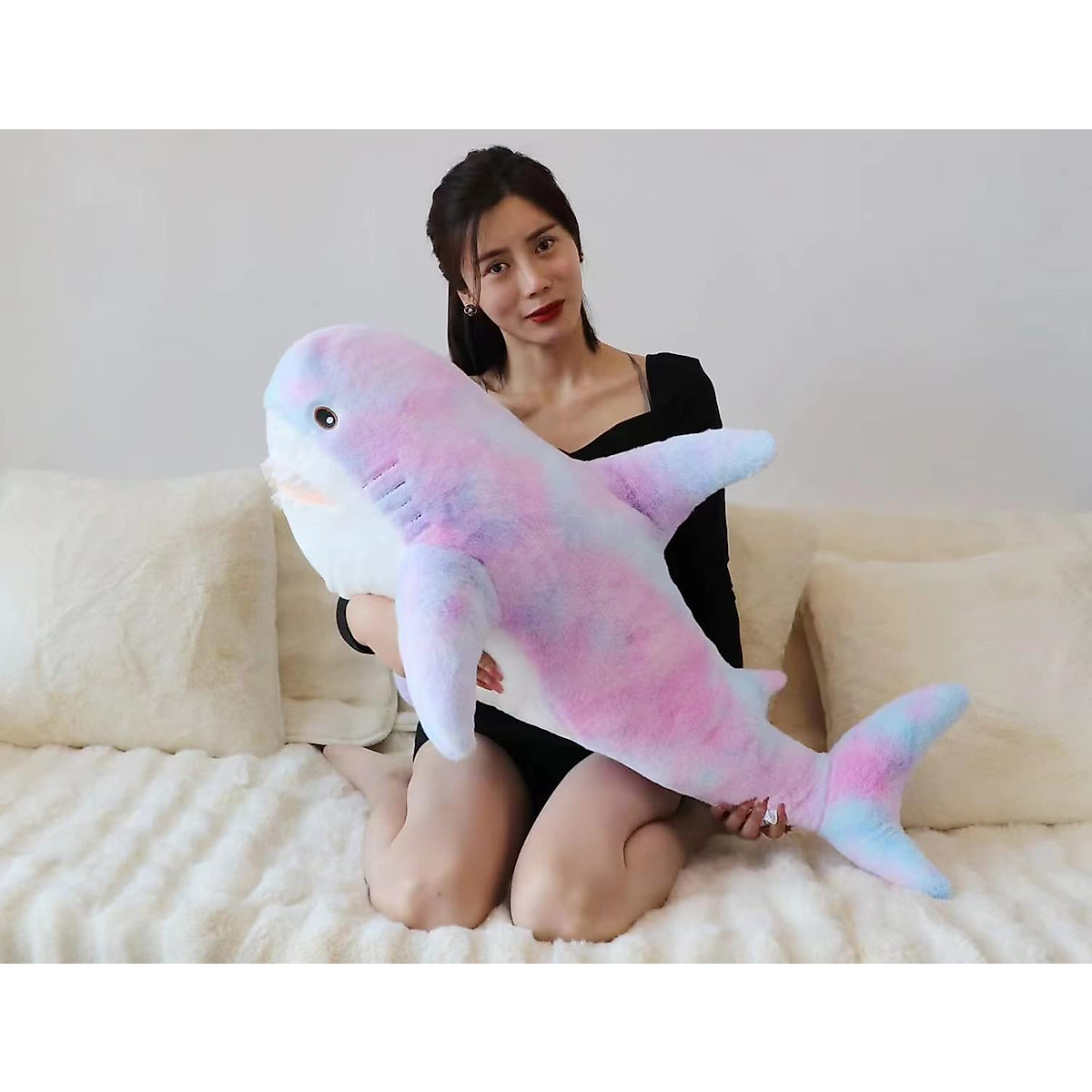 AFYBL 39.4 inch Shark Giant Stuffed Animal Toy, Wildlife, Soft Polyester Fabric, Beautiful Shark Markings, Handcrafted Kids Huggable Pillow for Pretend Play, Travel, Nap Time (Purple)