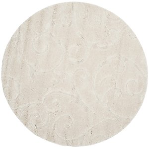 SAFAVIEH Florida Shag Collection Area Rug - 5' Round, Creme & Creme, Scroll Design, Non-Shedding & Easy Care, 1.2-inch Thick Ideal for High Traffic Areas in Living Room, Bedroom (SG455-1111)