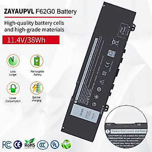 ZAYAUPVL 38Wh F62G0 Battery for Dell Inspiron 13 7000 7373 7386 2-in-1 7370 7380 5370 i7373 P83G P83G001 P87G P91G P87G001 Vostro 13 5370 Series 39DY5 F62GO 039DY5 0F62G0 RPJC3 0RPJC3 11.4V