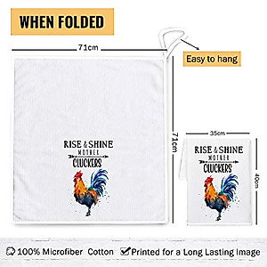 Bonsai Tree Funny Chicken Kitchen Towels with Sayings, Rise and Shine Mother Cluckers Rustic Dish Towels 28” x 28”, White Rooster Farmhouse Tea Towels Housewarming Gifts Decor for New Home