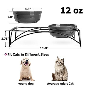 Y YHY Cat Food Bowls, Elevated Cat Bowls, Raised Pet Food Water Bowls with Stand, Ceramic Pet Bowls for Cat or Dogs, 12 Ounces Cat Dishes, Grey
