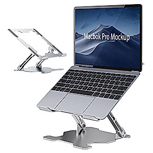 YICOSUN Laptop Stand, Adjustable Ergonomic Portable Aluminum Laptop Holder, Foldable Computer Stand Anti-Slip Laptop Riser Compatible with 9-15.6 inch Laptops, Silvery
