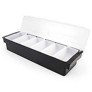 Bar Top Food & Condiment Dispenser - 6 Tray Plastic Garnish Station with Lid for Bartending & Serving Taco, Ice Cream, Fruit, & Salad Bar - Topping Organizer for Restaurant Supplies & Accessories