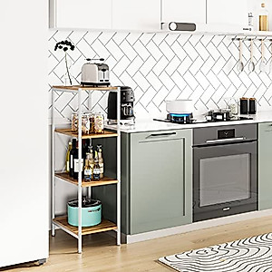 4 Tier Storage Shelves Narrow Shelf Unit Metal Shelves Shelf Free Standing Shelf Organisers Modern Shelf Ladder Shelf Bookshelf for Bathroom Kitchen Bedroom Hallway Steel & Wooden White & Beige