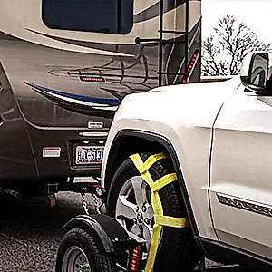 Autofonder 2Pc Tow Dolly Basket Straps with Flat Hook for 14"-17" Tires -10,000 lbs Breaking Strength Tire Bonnet&Tire Net -2” Over Wheel Car Basket Tie Down Straps with Axle Straps,Carrying Bag