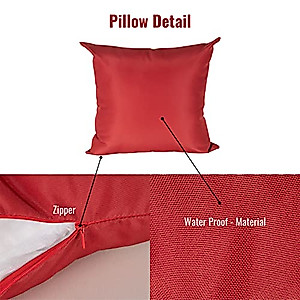 7 Pieces Outdoor Sectional Sofa Set, Brown PE Rattan Wicker Sectional Beige Cushioned Sofa Sets with 2 Red Pillows Patio Conversation Set with Glass Table for Lawn, Backyard, and Poolside