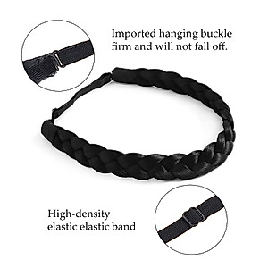 STHEJFB Braid Headband 2 3 Strands combinations Messy Wide Chunky Fluffy Elastic Stretch Hairpiece Braided Headband Women Girl Beauty accessory (Black 1B)