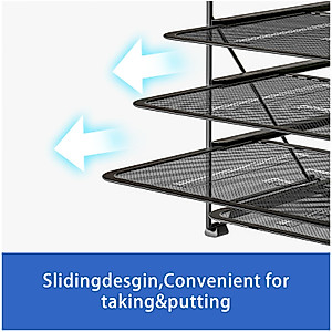 Simple Trending 4-Trays Mesh Office Supplies Desk Organizer, Desktop Hanging File Holder with Drawer Organizer and Vertical Upright Section for Office Home, Black