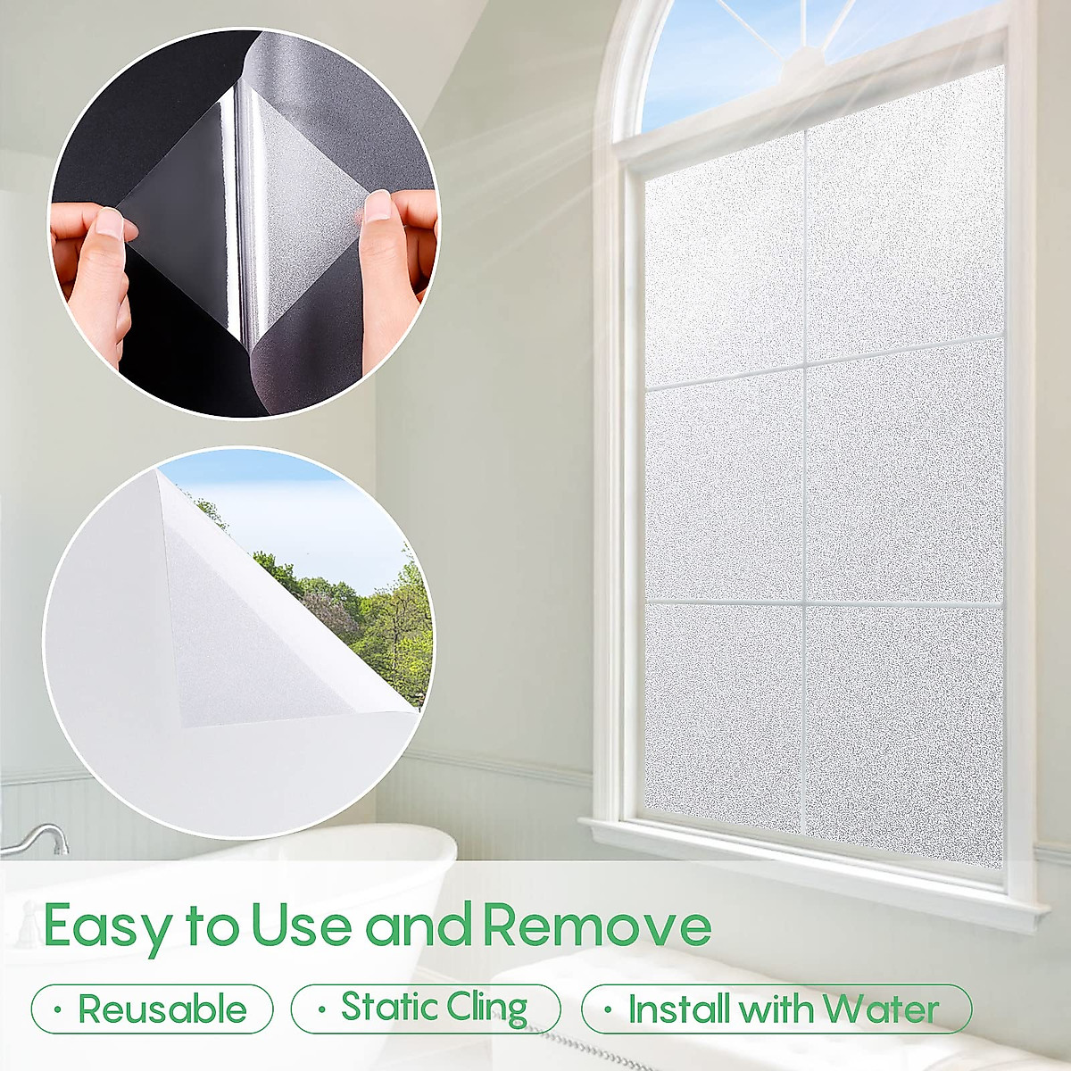 Coavas Window Privacy Film Frosted Glass Window Clings Bathroom Door Window Coverings Day and Night Privacy Peel and Stick Sun Blocking Decorative Frosting Home Window Tint (35.4 x 118.1 Inch, Pure)