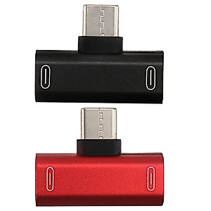 Mikikit Headphone Adapter Audio Charging Adapter Earphone Charging Splitter 2 in 1 Type C Male to Dual Female Headphone Charging Converter (1 Red Black) 2pcs