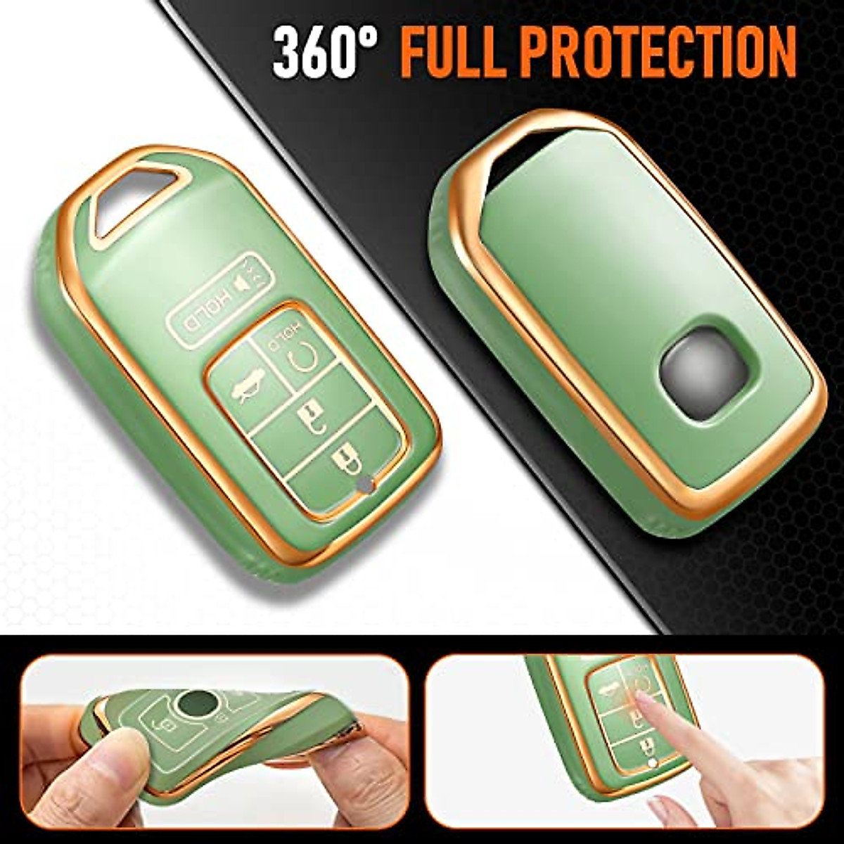 Toykee Key Fob Cover Keychain Accessories for Honda for Accord Civic CR-V CRV Pilot Passport HRV EX EX-L Touring Odyssey 5 Buttons, TPU Case(Green)