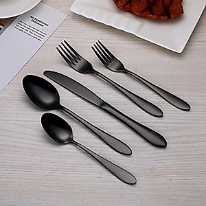 Titanium Black Plated Stainless Steel Flatware Set 20 Piece, Black Flatware Set, Black Silverware Set Service for 4 (Shiny Black)