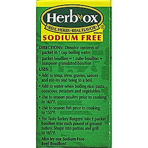 HERB-OX Bouillon - Instant Broth - Granulated - Seasoning - Chicken - Sodium Free - Gluten Free - 1 Box - 8 Packets - 1.2 Ounces