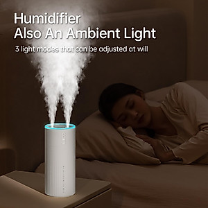 JISULIFE Humidifiers for Bedroom, Dual Mist Ports 3 Speeds Small Humidifier, Rechargeable Desk Portable Humidifier 8000mAh with Light, Auto Shut-Off, Cool Mist Humidifiers for Baby/Nursery/Plant White