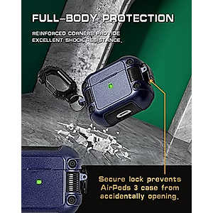 Camofit Case Compatible with Airpods 3rd Generation Cover with Lock, Military Armor Cool with Keychain, Full Body Shockproof Hard Shell Protective Case Compatible with AirPod Gen 3 Case 2021 (Blue)