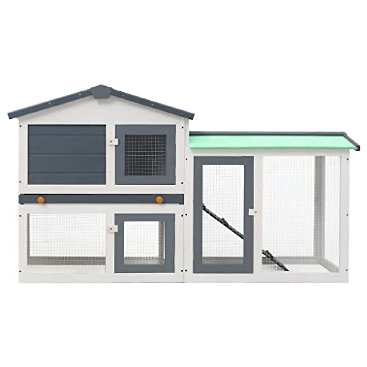 vidaXL Solid Wood Outdoor Large Rabbit Hutch Small Animal Enclosure House Pet Cage Habitat Garden Patio Protection Safety Gray and White