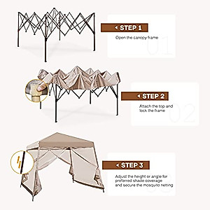 COOS BAY 10x10 Slant Leg Pop Up Canopy Tent w/Mosquito Netting (64 Square Feet of Shade) One Person Set-up Outdoor Instant Folding Shelter (Beige)