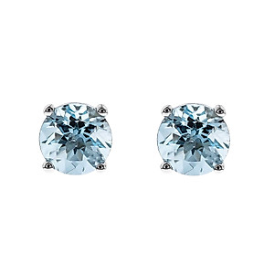 Gin & Grace women's 14K White Gold Genuine Aquamarine Earrings With Diamonds | Ethically, Authentically & Organically Sourced (Round-Cut) Shaped Stud Aquamarine Hand-Crafted Jewelry RD50E-AQ