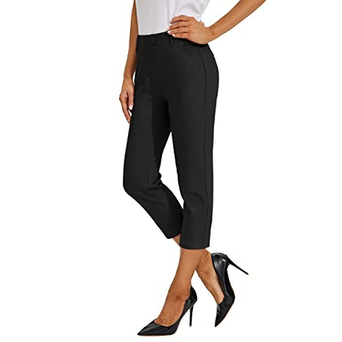 Willit Women's Capri Pants Dress Yoga Pants Work Capri Slacks Stretch Office Pants High Waisted 21" Black 16