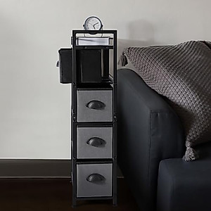 Narrow Dresser - 4 Drawers Slim Fabric Storage Cabinet - Vertical Standing Storage Chest - Gaps Tower Organizer with Removable Drawers and Wooden top for Laundry,Living Room,Entryway (Black_Side pull)