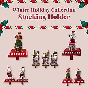 Comfy Hour 9" Polyresin Dog Wearing Hat Stocking Hanger for Christmas Decoration, Red, Winter Holiday Collection