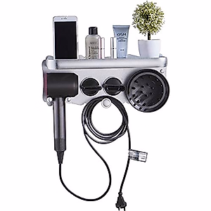 Leekayer Supersonic Hair Dryer Wall Mount Holder, Dyson Hair Dryer Bracket,for Dyson Hair Dryer Accessories Holder,Punch-Free Hair Dryer Holder Bathroom Storage Rack Care Tools (Sliver)