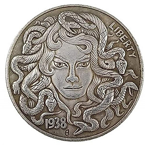 Medusa Head Copy Antique Hobo Coin, US Morgan Hobo Nickel Coin Badge Toy,Protective Case Included