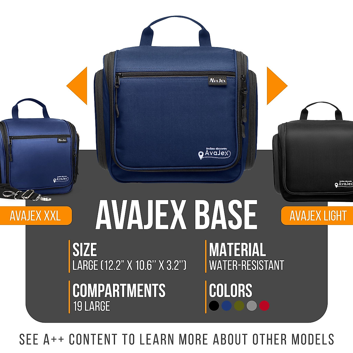 Travel Toiletry Bag for Men and Women - Large Hanging Toiletry Organizer - Waterproof Hygiene Bag with Metal XXL Swivel Hook, with YKK Zippers and 19 Compartments for Toiletries, Makeup, Cosmetics