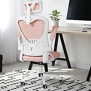 Dvenger Office Desk Chairs with Wheels and Flip up Arms Headrest, Executive Office Chairs Clearance, Height Adjustable Ergonomic Mesh Office Chair for Home Office, Pink