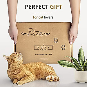 7 Ruby Road Cat Hammock Wall Mounted Cat Shelf with Two Steps - Cat Wall Shelves and Perches for Sleeping, Playing, Climbing, and Lounging - Modern Cat Bed & Furniture for Large Cats or Kitty