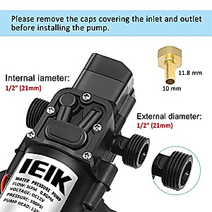 IEIK Water Pressure Diaphragm Pump DC 12V 30W Water Pressure Sprayer Pump 3LPM 0.8 GPM 100PSI 130ft Self Priming Pump for Caravan RV Boat Marine Agricultural Spraying Port