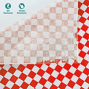 GeeRic Waxed Deli Paper Sheets 12 * 12 Inch, 100 Pcs Food Basket Liners for Sandwiches, Burgers, Checkered Deli Wrap Wax Paper Sheets Red