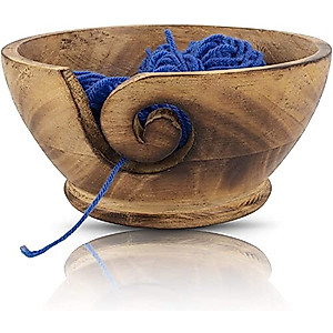 Handcrafted Wooden Yarn Knitting Crochet Bowl Holder for Skien Yarn Balls Decorative Storage Organizer Crocheting Needlework Knitting Accessories Kit Supplies Sturdy Non Slip Gifts for Mother Her