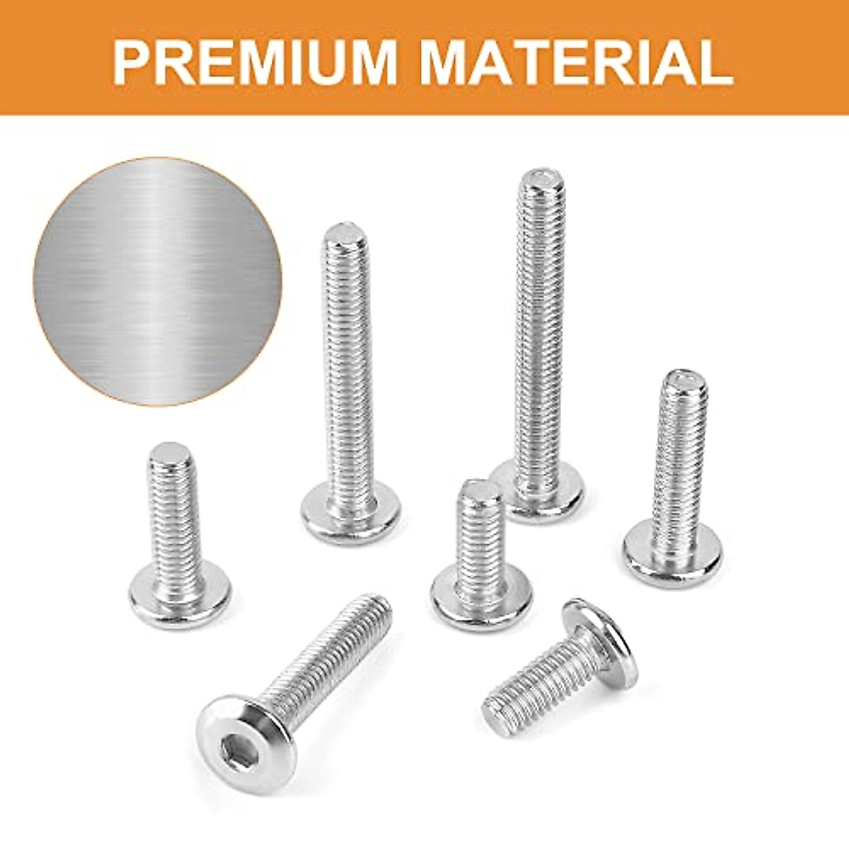 VIGRUE 120pcs Furniture Screws M6 x 10/12/15/20/25/30/40/45/50/55mm Elegant Design Furniture Connecting 304 Stainless Steel, Full Thread, Bright Finish, Machine Thread