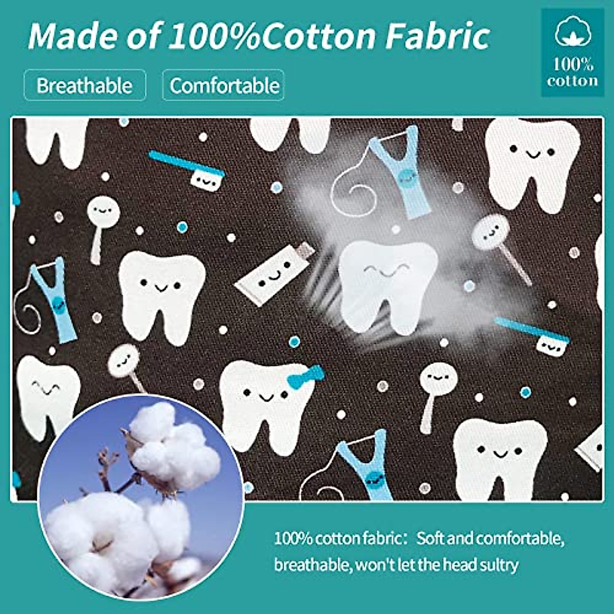 VIAOLI Dental Scrub Caps Women with Buttons Dentist Hat Working Cap Scrub Caps Nurses Hair Cover Cotton Doctor Hats