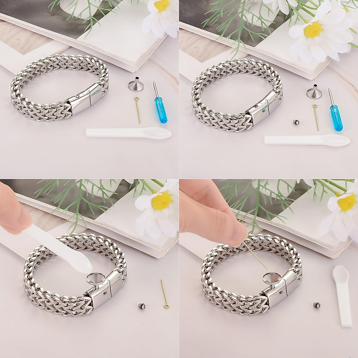 abooxiu Urn Bracelet for Human Ashes Cremation Bracelet Stainless Steel Ashes Bracelet Cremation Jewelry Urn Keepsake Memorial Ash Holder for Men Women