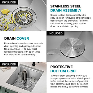 KRAUS Kore 17-Inch Undermount Workstation 16 Gauge Single Bowl Stainless Steel Bar Kitchen Sink with Accessories, KWU111-17