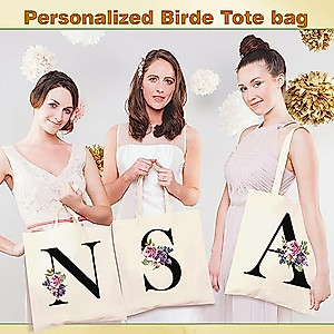 AUNOOL Personalized Tote Bags for Women Makeup Bag with Zipper, Monogram Tote Bag for Bridesmaid Wedding Day Bachelorette Shower Party, Suitable for Travel Holiday Shopping Picnic Letter A