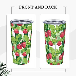 20oz Tumbler Watercolor Fruit Strawberry Double Wall Vacuum Insulated Coffee Mug with Lid and Metal Straw Brush Reusable Stainless Steel Water Bottle Travel Cup Gifts for Car Ice Drinks Hot Beverage