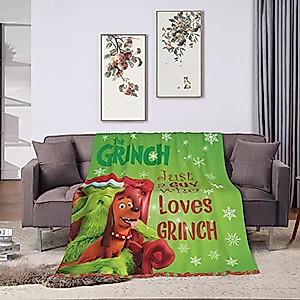 Grin-ch Green Monster Christmas Blanket Throw Blanket Soft Microfiber Green Blankets for Room/Bedroom Warm Blanket 50"X40"