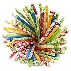 Norpro Paper Drinking Straws, Fiesta (200 Pack), 100% Biodegradable-Assorted Colors & Patterns, Multicolor
