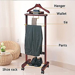 FOLREORP Suit Valet Stand Freestanding with Wheels with Top Tray Wardrobe Valet Contour Hanger Trouser Shoe Rack Tie & Belt Stand Organizer Easy to Assemble for Both Living Room and Bed Room…