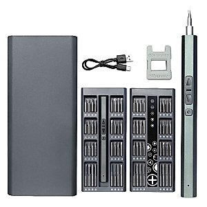 EFAITHFIX Electric Screwdriver Set, 66 In 1 Cordless Mini Power Precision Screwdriver Kit with 64 Bits, Rechargeable Portable Magnetic Repair Tool Kit with LED Lights for Phone Laptop Watch Jeweler