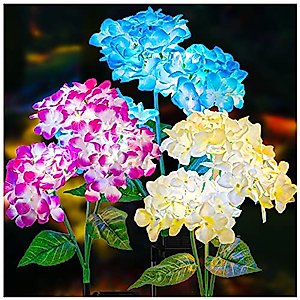 TONULAX Solar Garden Lights - 3 Pack 2023 Version Solar Lights Outdoor, Colorful Lights,Hydrangea Flower Lights for Yard Decor, Garden Decoration, Two Lightning Modes & Enlarged Solar Panel