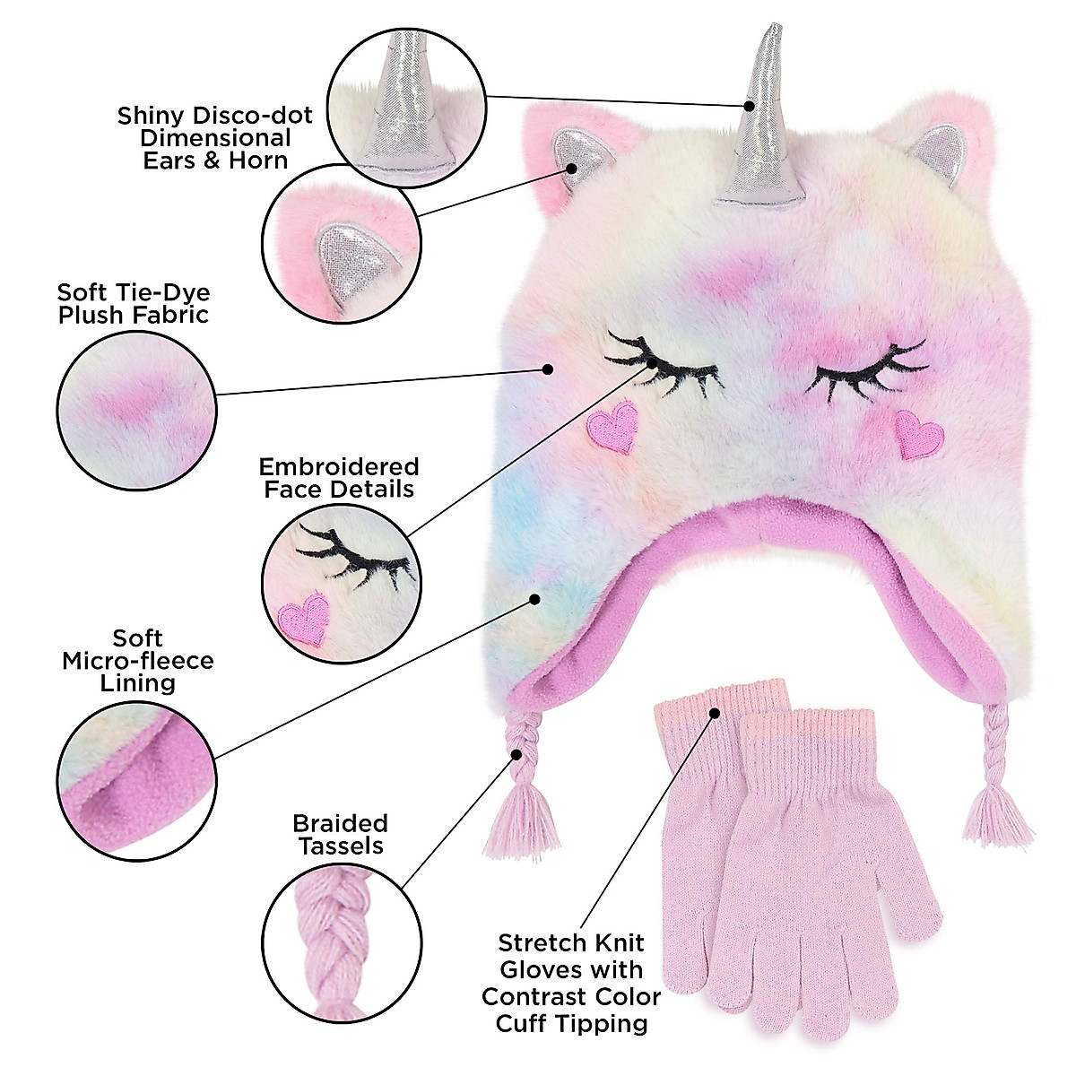 Toddler Winter Hat and Gloves Set for Ages 4-7 or Boys & Girls Winter Hat & Toddler Mittens Ages 2-4 (Multicolor Unicorn - Gloves, 4-7 Years)