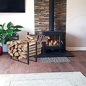 GREEN PARTY Firewood Rack with Kindling Holder, 3ft Heavy Duty Metal Firewood Holder, 30" Tall Indoor/Outdoor Log Rack Wood Holder for Fireplace Kindling Wood Storage and Wood Stove Accessories